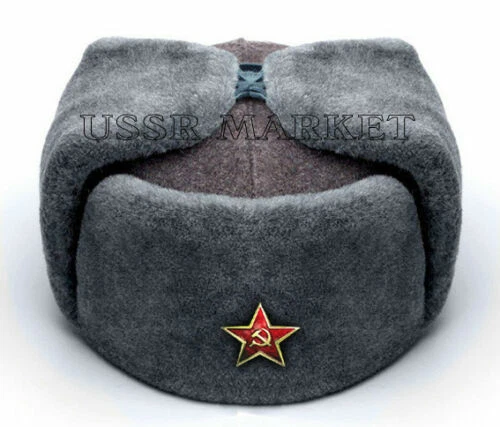 AUTHENTIC SOVIET USHANKA, Russian fur hat / Badge, USSR army soldier ...