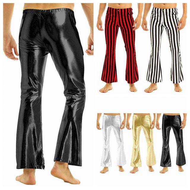 MEN 70'S LEATHER Pants Disco Party Bell Bottom Flared Long Trousers ...