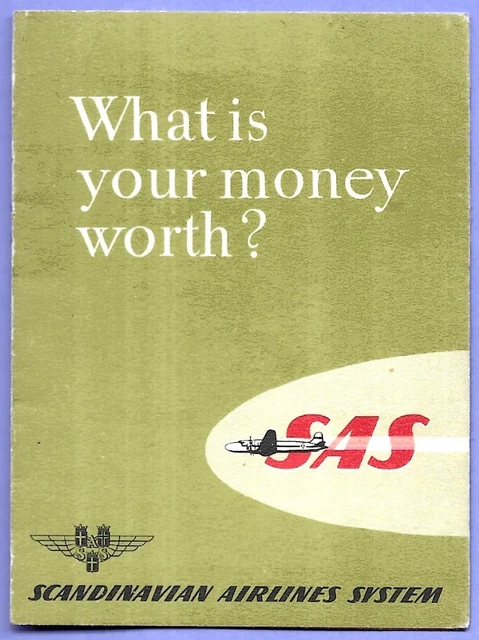 VINTAGE SAS SCANDINAVIAN Airlines System Mini Money Conversion Chart ...