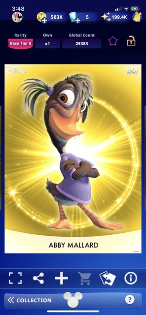 TOPPS DISNEY COLLECT Digital Tier 8 Debut Abby Mallard 2020 Base Card ...