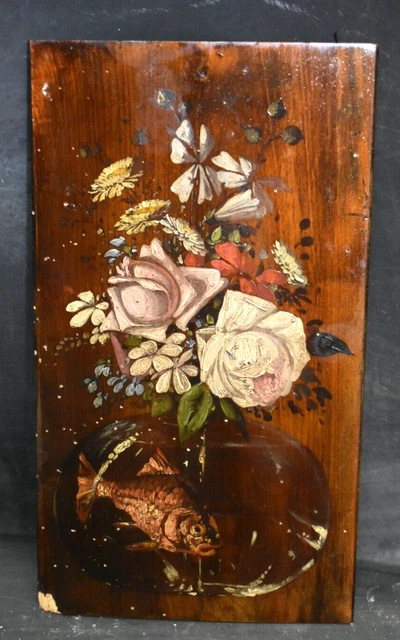 TABLEAU ANCIEN HUILE Nature morte roses et poissons époque XIXème EUR 10,50 - PicClick FR