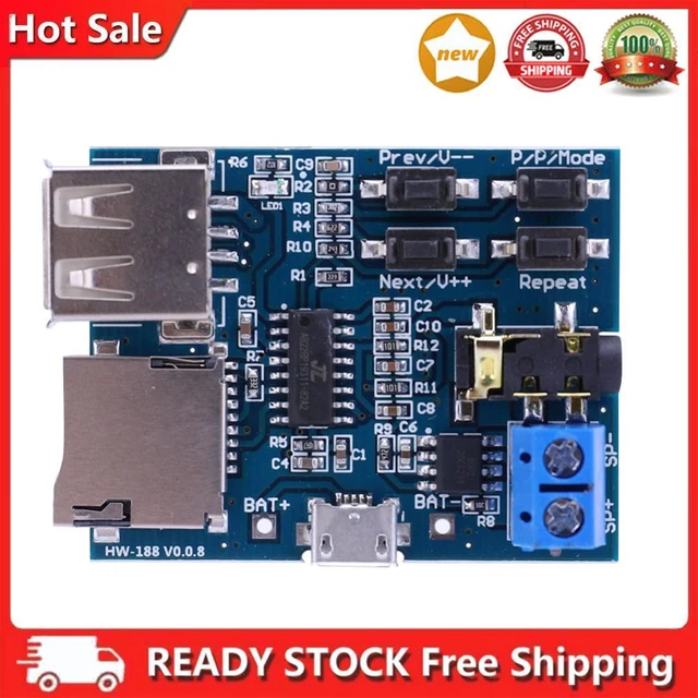 MP3 FORMAT DECODER Board TF Card Audio Player Amplifier Module 2W for ...