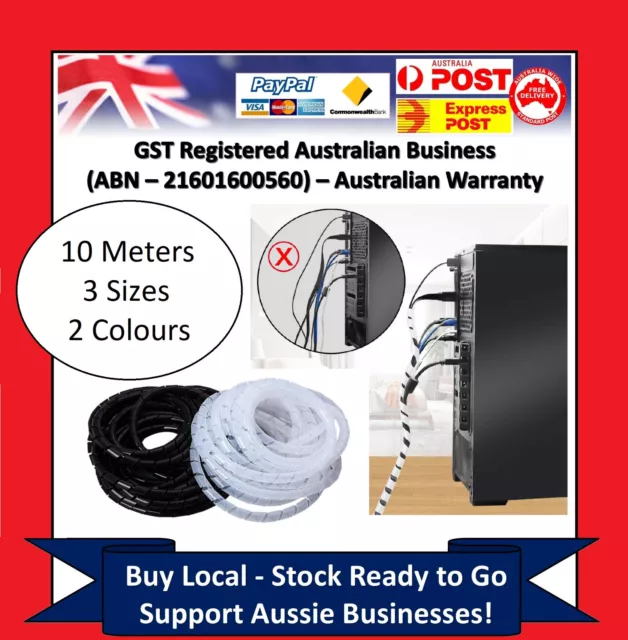 10M FLEXIBLE SPIRAL Cable Cord Power Wire Storage Management Organizer ...