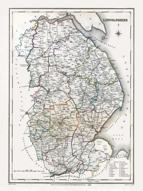 VINTAGE COUNTY MAP of Lincolnshire 1848 Repro Wall Art Print Poster A3 ...