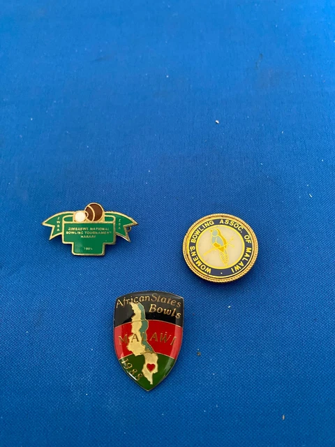 VINTAGE COLLECTABLE RARE bowls badge pins two from malawi one from ...