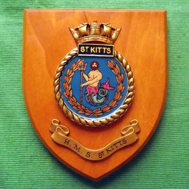 OLD VINTAGE HMS ST KITTS Royal Navy Ship Badge Crest Shield Plaque X £ ...