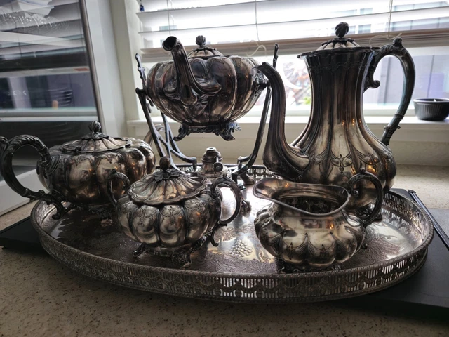 ANTIQUE JAMES DIXON Sons Silver Plate 6 pc Coffee Tea Service With ...