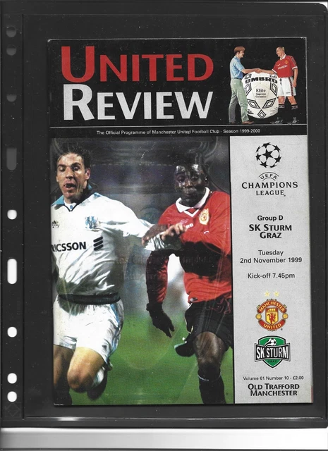 1999 MANCHESTER UNITED v SK Sturm Graz programme 2nd November 1999 £2. ...