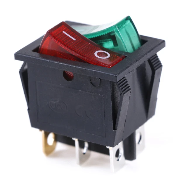 6 PIN ON/OFF double spst rocker boat switch 250V/15A 125V/20A red green ...