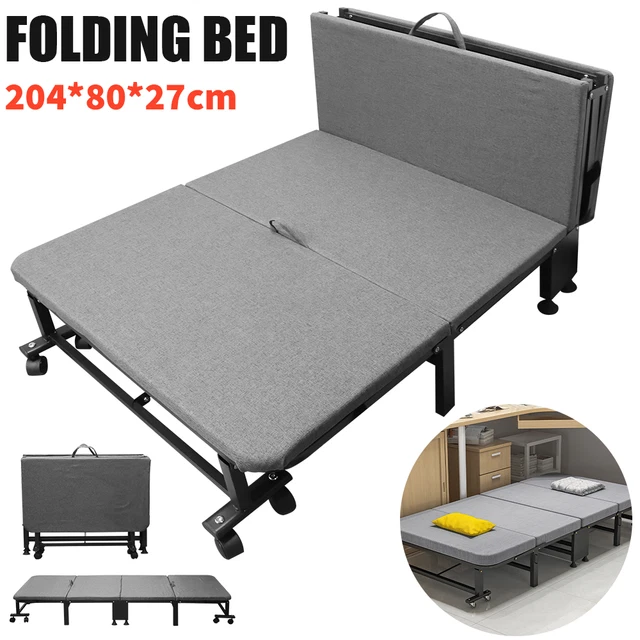 FOLDING SINGLE BED Fold Up Portable Guest Sleeper Rollaway Steel Framed ...