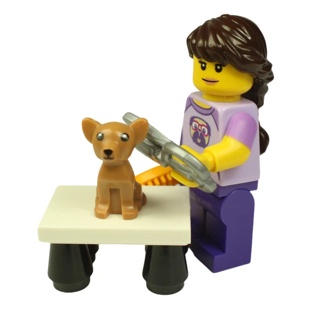 LEGO CITY MINIFIGURE dog groomer chihuahua table scissors brush pug ...