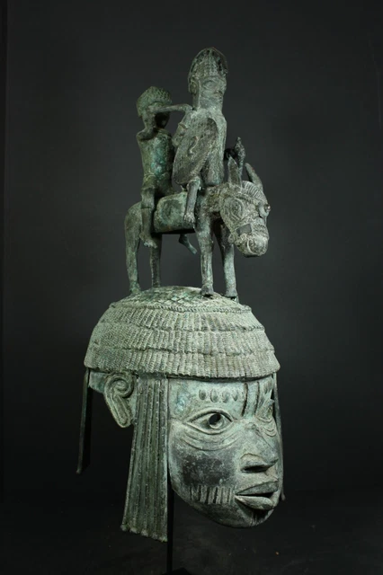 AFRICAN BENIN BRONZE OBA King Head Statue Mask - BENIN City Nigeria ...