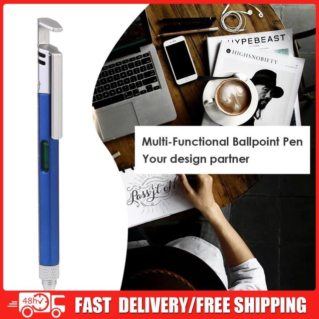 MULTI-FUNCTION BALLPOINT PEN Phone Bracket Screwdriver Level Ruler (Blue) EUR 7,07 - PicClick FR