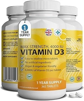 VITAMIN D3 4000 IU Micro Tablets - 365 Day Supply, Easy to Swallow High ...