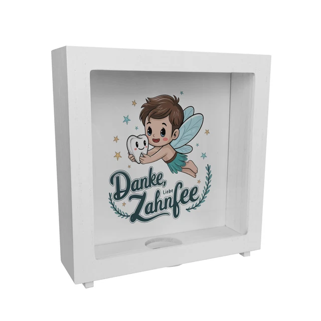ZAHNFEE RAHMEN SPARDOSE aus Holz Danke, liebe Zahnfee für Jungs EUR 19 ...