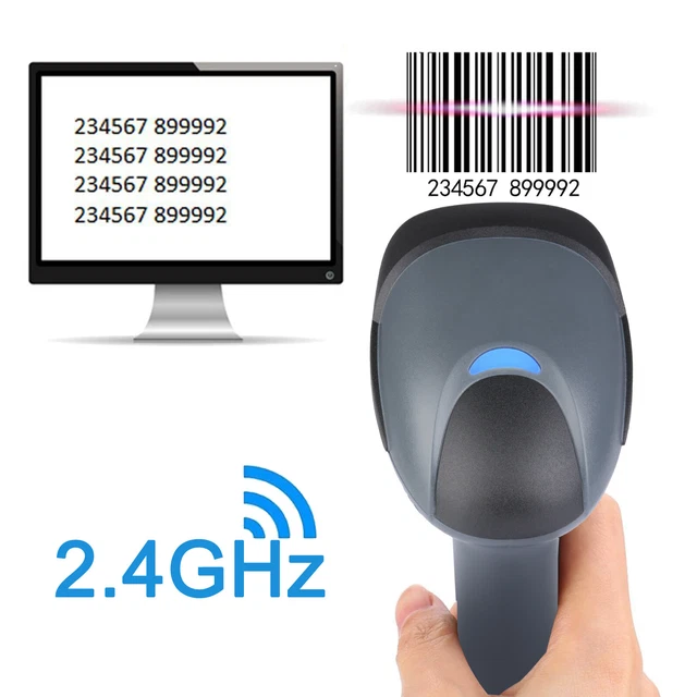 CORDLESS LASER BARCODE Scanner Bar Code Wireless POS Handheld Scan 2.4G ...