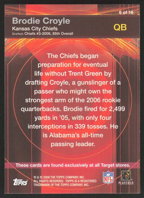 2006 TOPPS RED Hot Rookies Brodie Croyle #6 Kansas City Chiefs EUR 1,87 ...