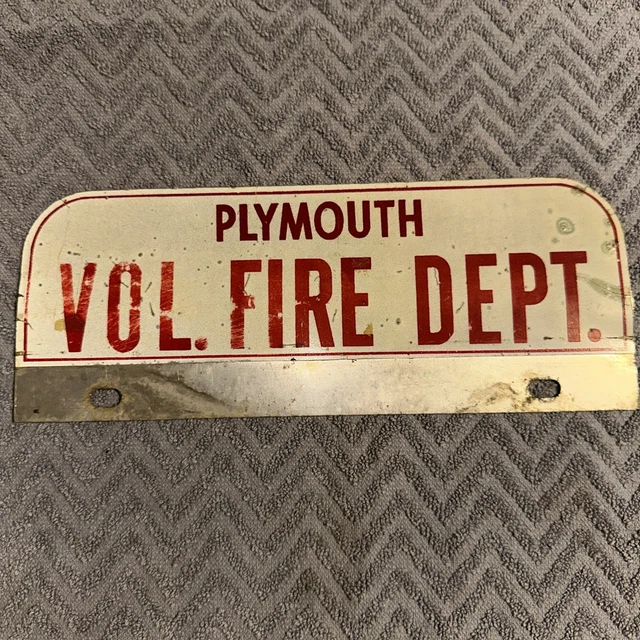 VINTAGE VOLUNTEER FIRE Department License Plate Topper Plymouth $137.33 ...