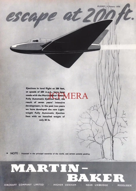 MARTIN-BAKER AUTOMATIC AIRPLANE Ejection Seats Advert, 1954 Print ...