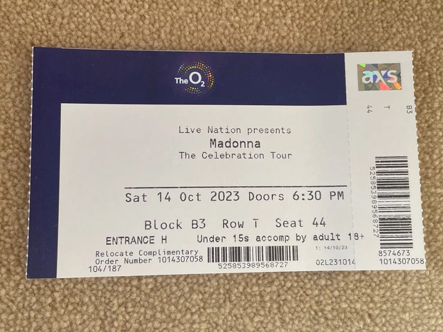 MADONNA - O2 London - Used Ticket - Opening Night - The Celebration ...