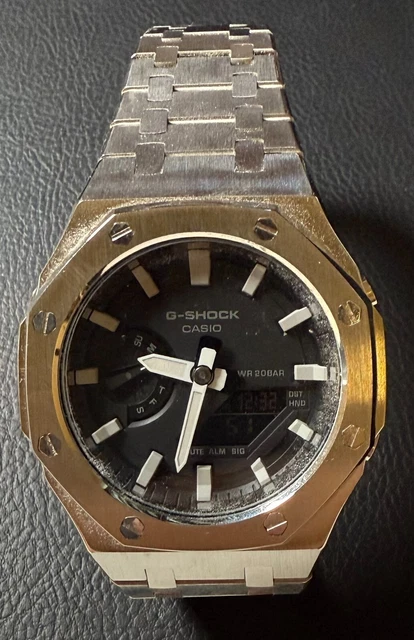 CASIO G-SHOCK GA-2100 Custom CasioOak Mod Black/Silver Dial Stainless ...