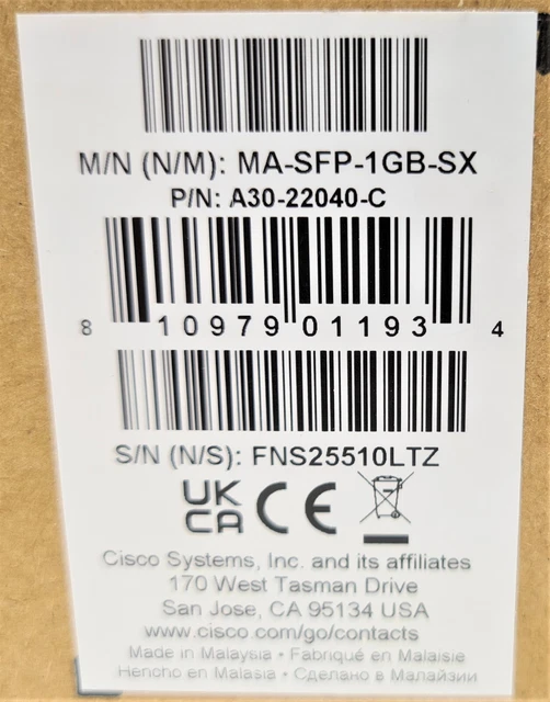 CISCO MERAKI MA-SFP-1GB-SX Transceiver MX75 MX85 MX95 MX105 MX250 MX450 ...