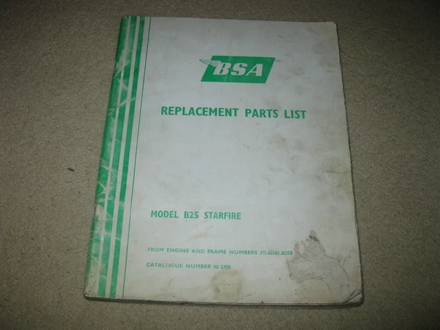 BSA MOTORCYCLE REPLACEMENT Spare Parts List B25 Starfire 00-5709 £11.99 ...