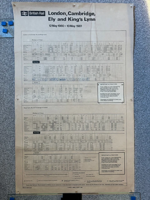 BRITISH RAIL DEPARTURES railway 1980 timetable poster: Cambridge/Kings ...