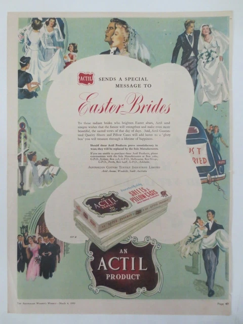 VINTAGE AUSTRALIAN ADVERTISING 1950 ad ACTIL SHEETS & PILLOWCASES ...