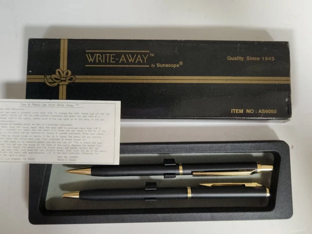 VINTAGE WRITE-AWAY BY Sunscope Black Satin Ball Pt Pen & Mechanical ...