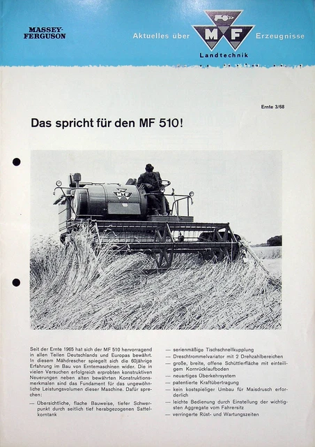 240161) MASSEY-FERGUSON MF 510 Mähdrescher - Info - Prospekt 1968 EUR 19,95 - PicClick DE