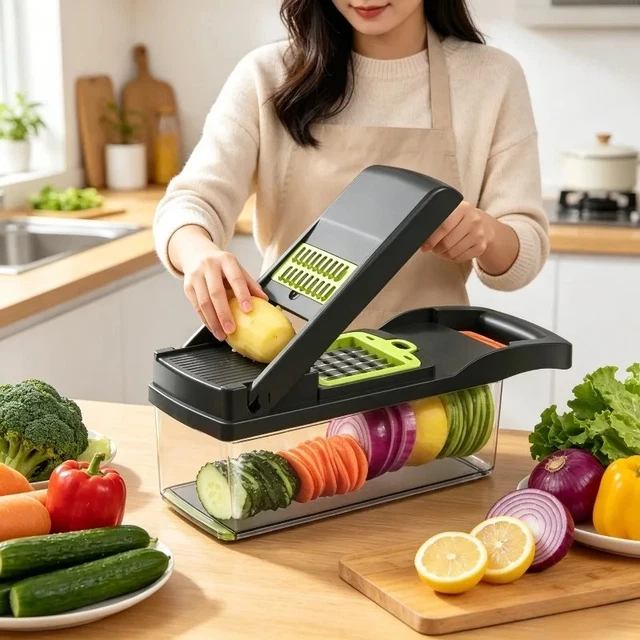 MANDOLINE VEGETABLE CHOPPER 16-in-1 & Dicer Multi-Functional Vegetable ...
