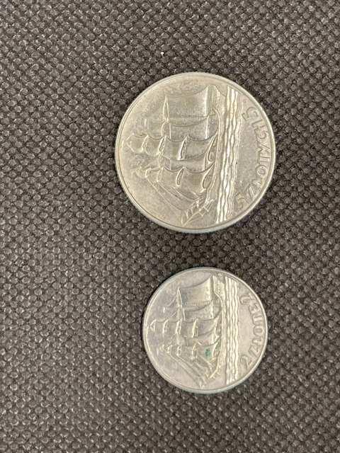 POLAND 1936 SILVER Coin Set – 5 Zł & 2 Zł “Sailing Ship” – VF/XF $175. ...