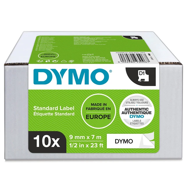 DYMO AUTHENTIC D1 Labels | 9mm x 7m Roll | Black Print on White | Self ...