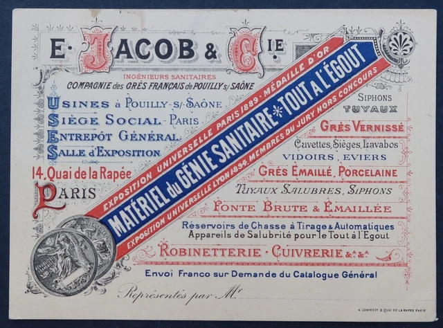 CARTE DE VISITE Sanitaire JACOB siphon lavabos robinetterie cuivrerie ...