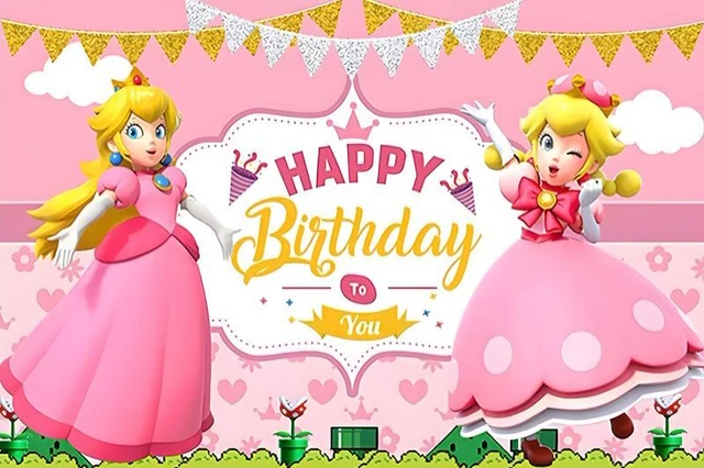 PRINCESS PEACH BACKDROP Girls Happy Birthday Party Background Banner ...