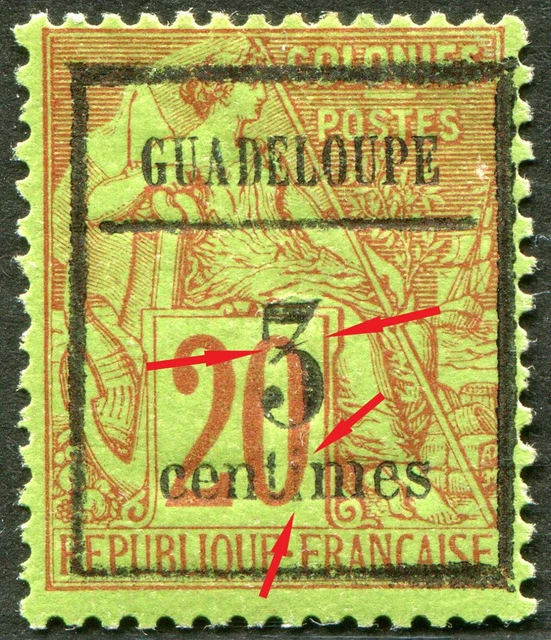 COLONIES GUADELOUPE N° 3 NEUF* Variété "Type I + 3 Barré + i Quasi ...