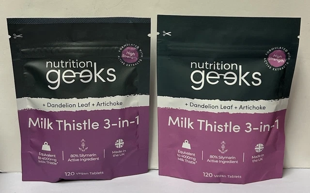 2 X NUTRITION Geeks Milk Thistle 3-in-1 4000mg 120 Vegan Tablets (240 ...