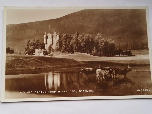 VINTAGE POSTCARD BLACK White photo Old Mar Castle River Dee Braemar ...