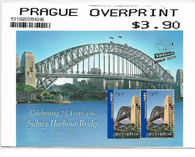 2007 75 YEARS Sydney Harbour Bridge Mini Sheet Overprint Prague MUH/MNH ...
