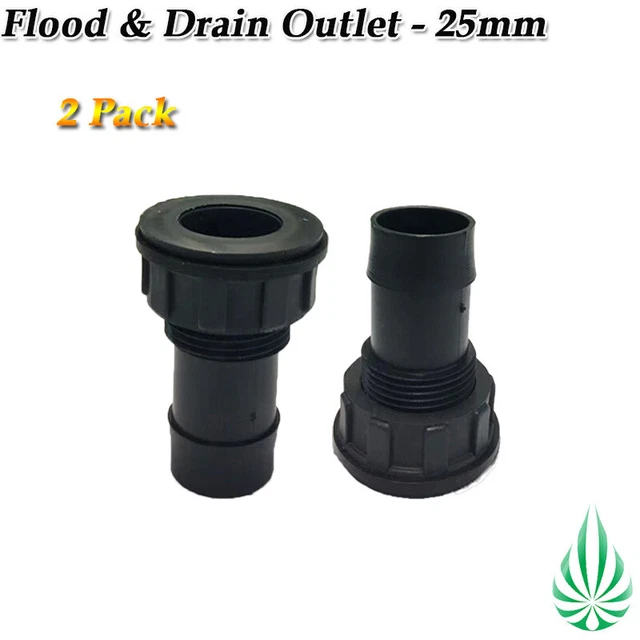 25MM TUB OUTLET Barbed 2 Pack / Fitting Hydroponics Flood & Drain Tray ...