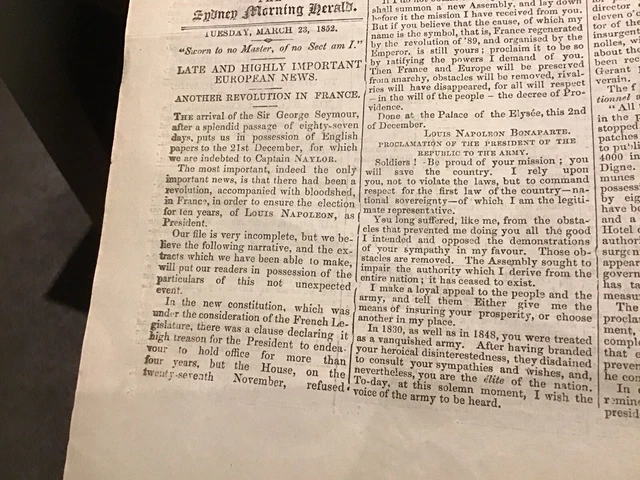 OLD ORIGINAL NEWSPAPER French Revolution 1852 Louis Napoleon Bonaparte ...