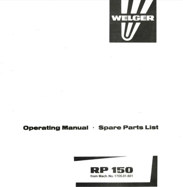 WELGER RP150 BALER Parts Manual (PDF file) SPARE PARTS LIST CATALOGUE £9.99 - PicClick UK