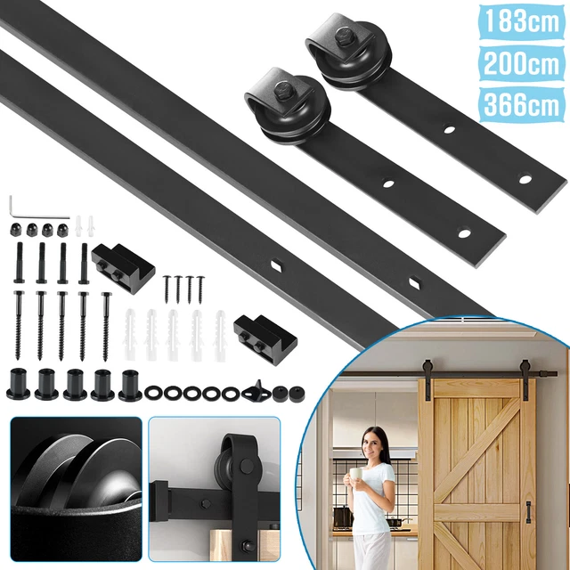 SLIDING WOOD BARN Door Track System Kit Hardware Carbon Steel Sliding ...