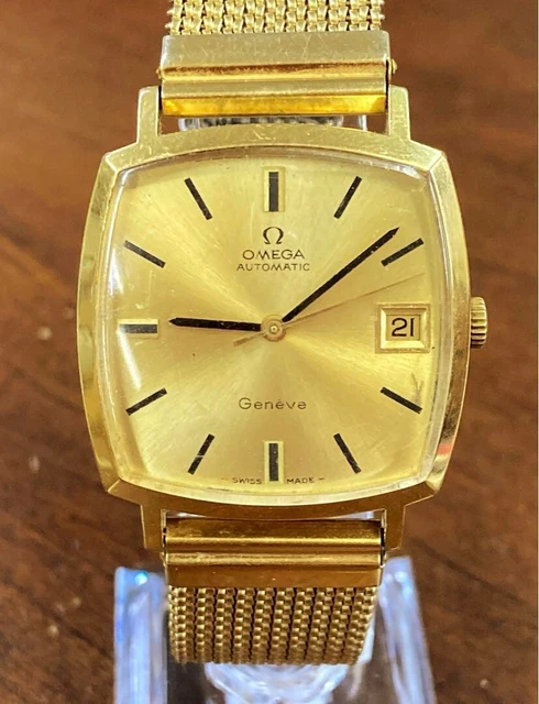 OMEGA GENEVE WATCH Automatic 34mm Men's Gold Dial Square Vintage from ...