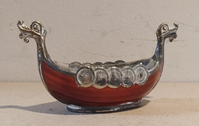 VINTAGE THEODORE OLSEN Scandinavian Norway silver salt viking boat ...