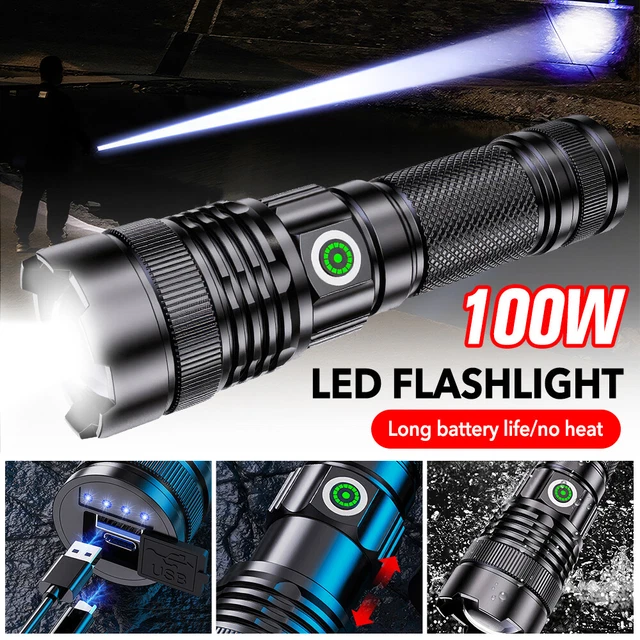LED FLASHLIGHT 100W White Spotlight Telescopic Zoom Torch Lamp ...
