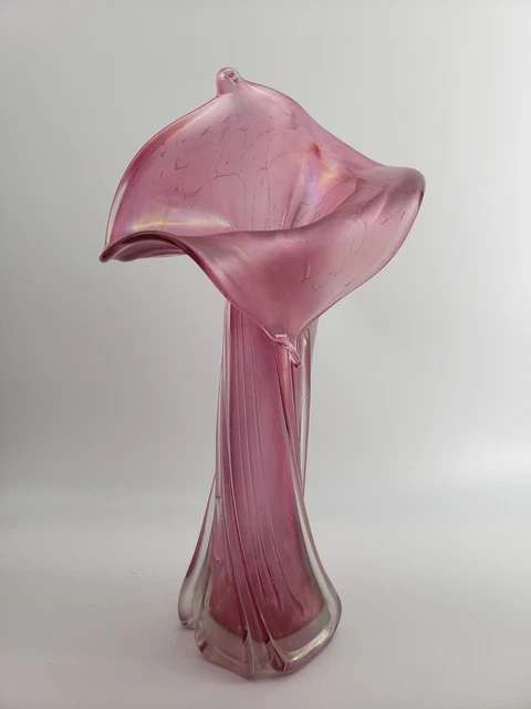 JACK IN THE Pulpit Large Pink Iridescent Stretch Glass Vase Signed Jean ...
