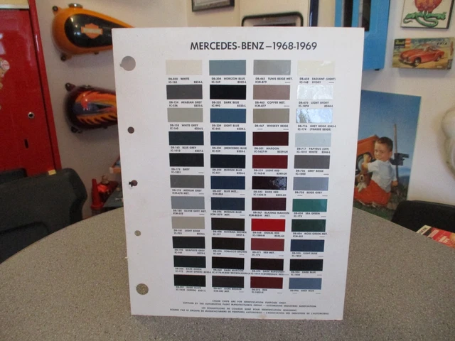 PAINT COLOR REFERENCE SAMPLE PAINT CHIPS MERCEDES 1968/1969 COLORS ww ...
