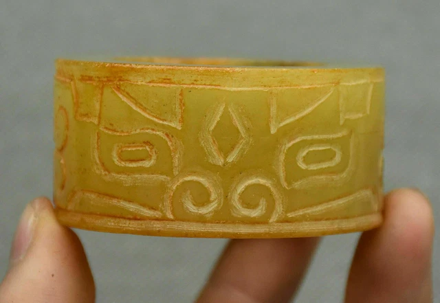 6CM CHINESE HONGSHAN Culture Yellow Jade Cattle Ox Face Yu Cong Zong ...